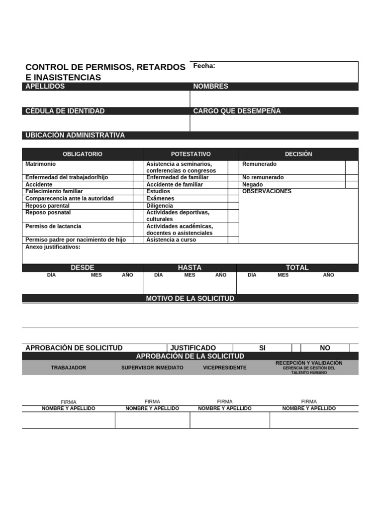 003 - Formato de Control de Permisos, Retardados e Inasistencias | PDF