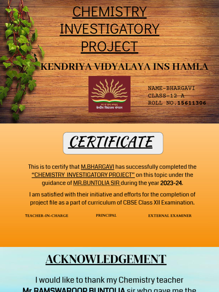 Chemistry Investigatory Project | PDF | Titration | Chemistry