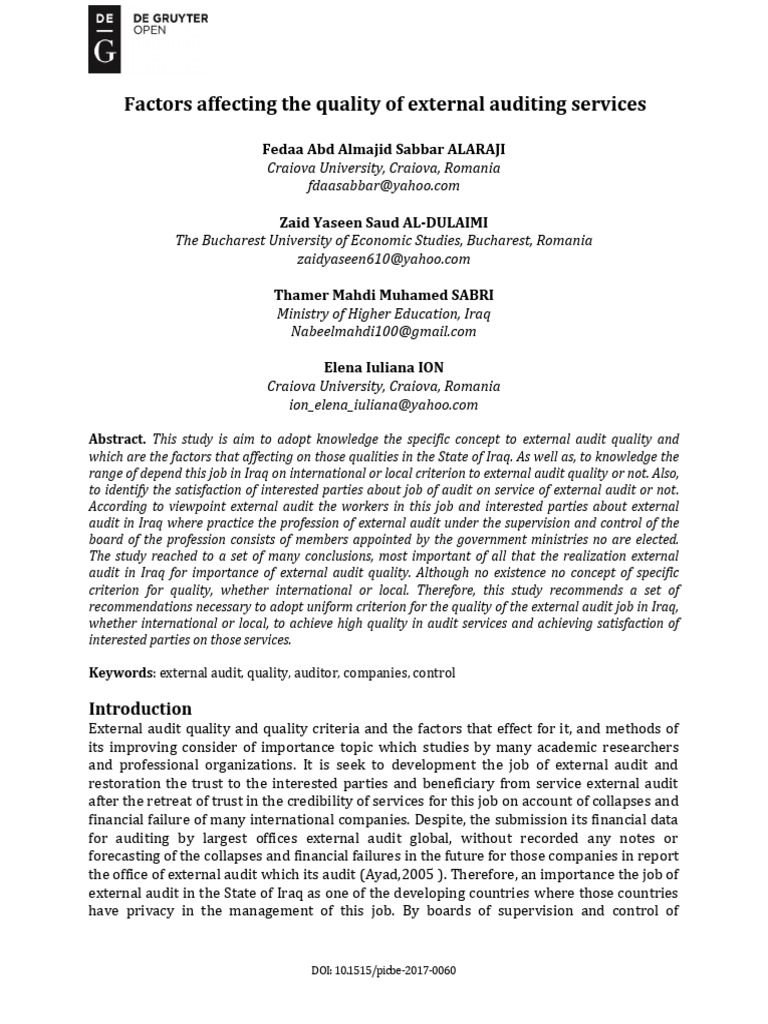Factors Affecting The Quality of External Auditing Services | PDF ...