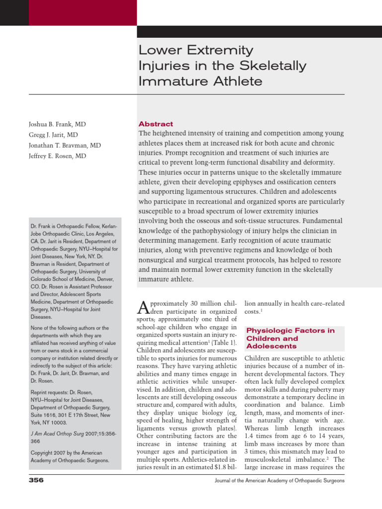 Lower Extremity Injuries in The Skeletally5 | PDF | Knee ...