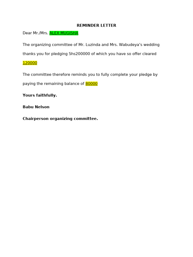 REMINDER LETTER | PDF