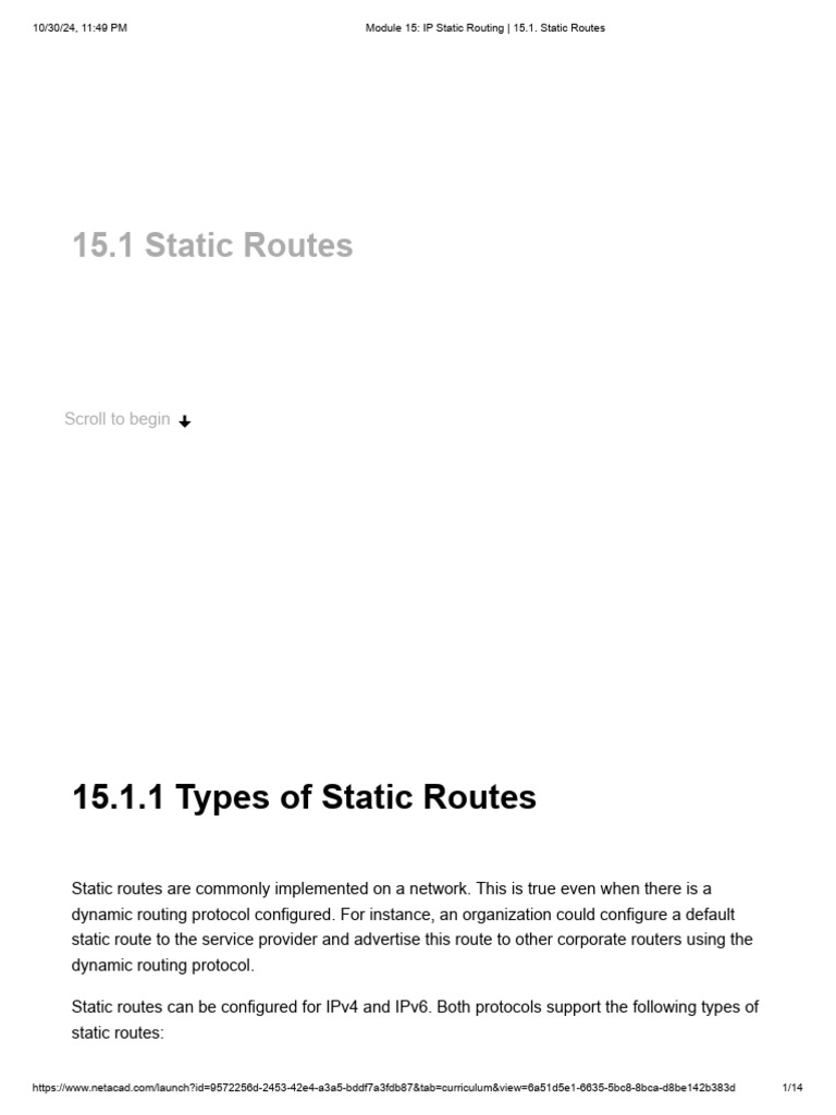 M2 Static Routes 15.1.8 | PDF | Ip Address | I Pv6