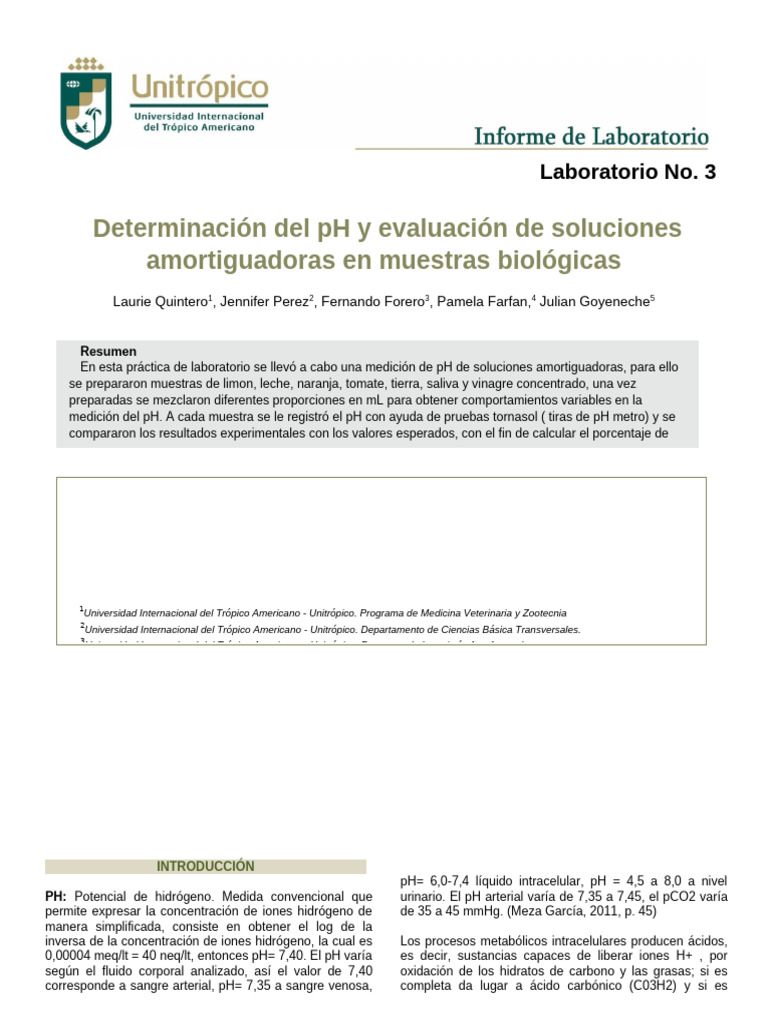 Plantilla Informe de Laboratorio No | PDF | Ph | Solución tampón