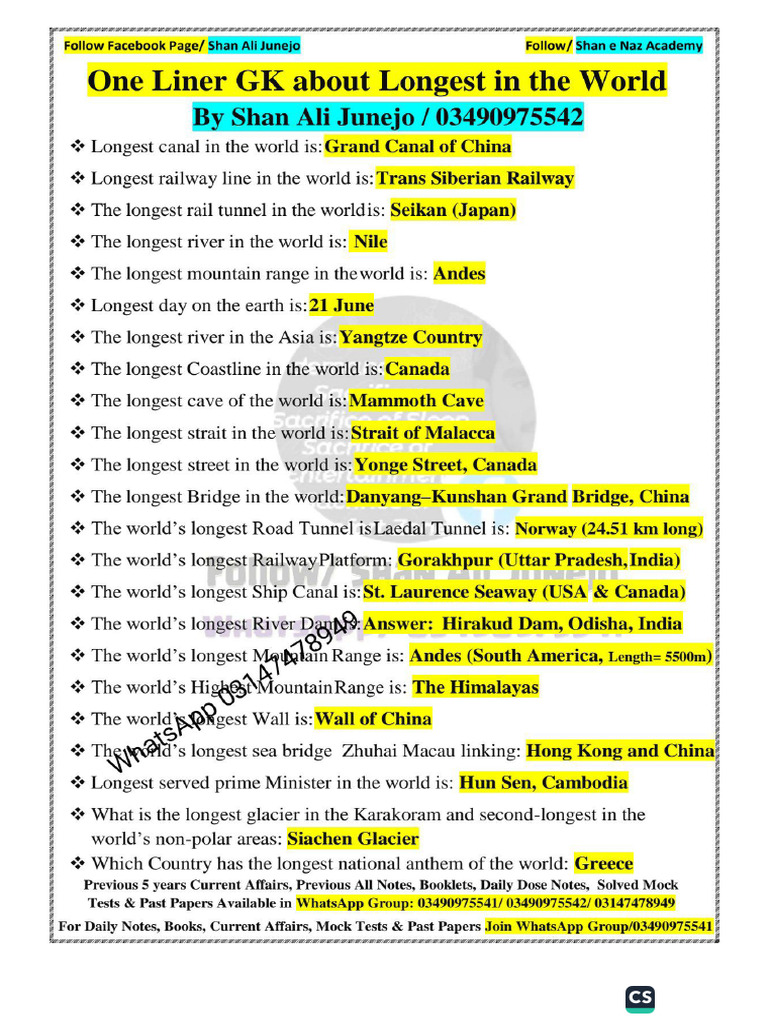 GK About Longest & Largest. | PDF