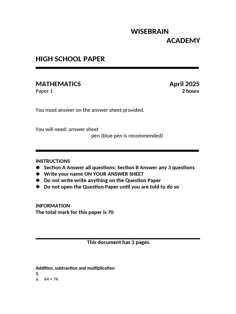 Grade 1 Maths Test Paper 354x5 | PDF | Arithmetic | Mathematics