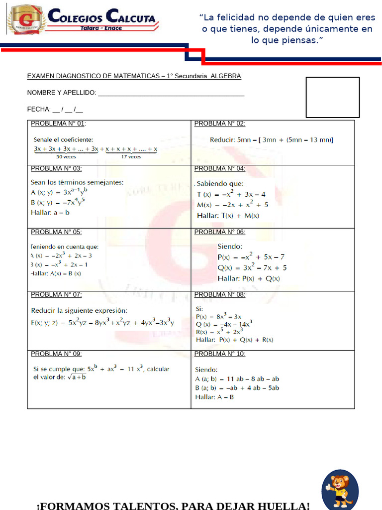 Algebra 1°A | PDF