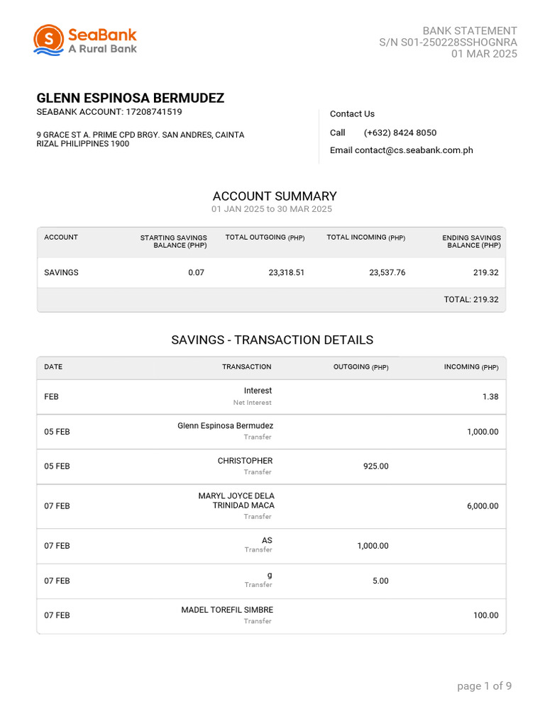 SeaBank ATM Transaction Summary | PDF | Automated Teller Machine | Cash