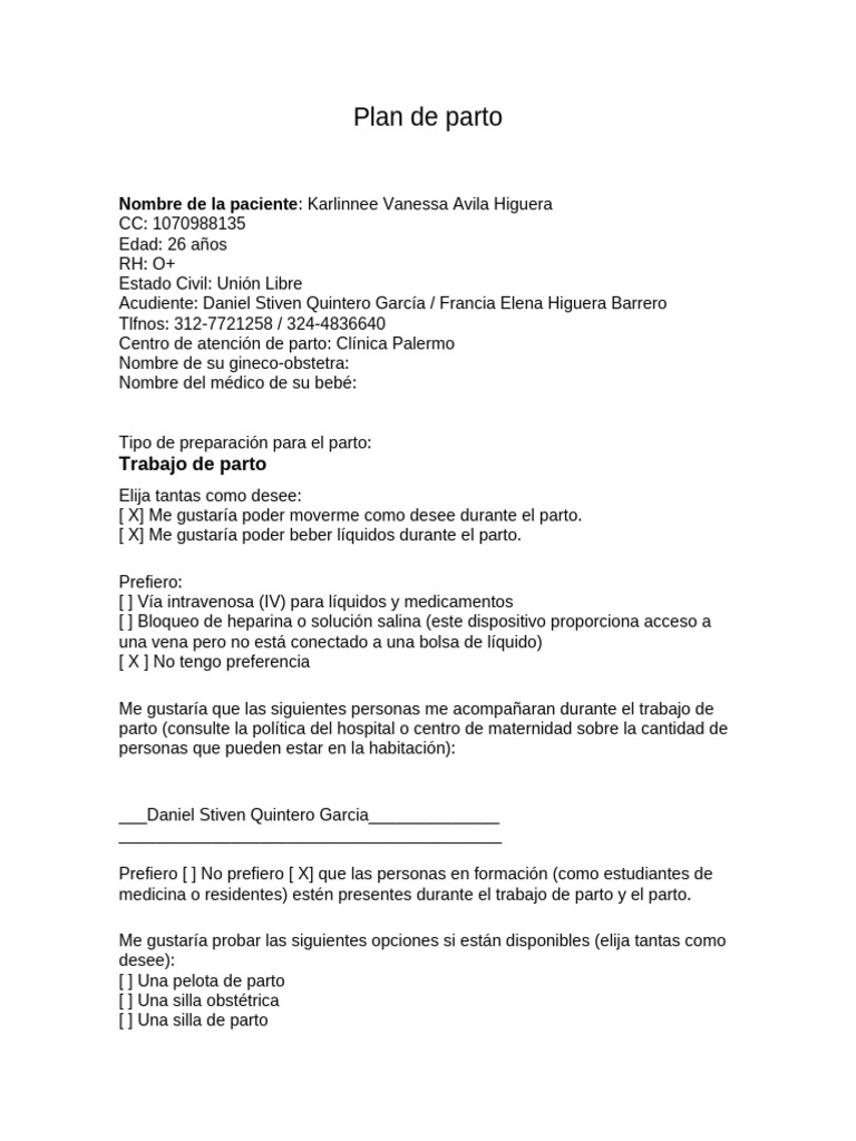 Plan de Parto | PDF | Parto | Amamantamiento