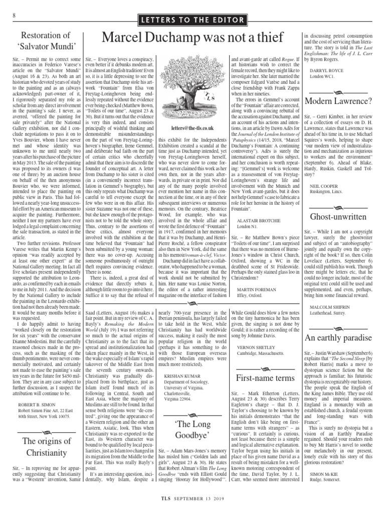 04 Robert Simon Letter TLS LETTERS13.9.19 | PDF