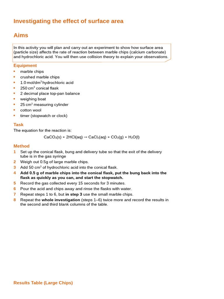Surface Area Impact on Reaction Rates | PDF | Gases | Zinc