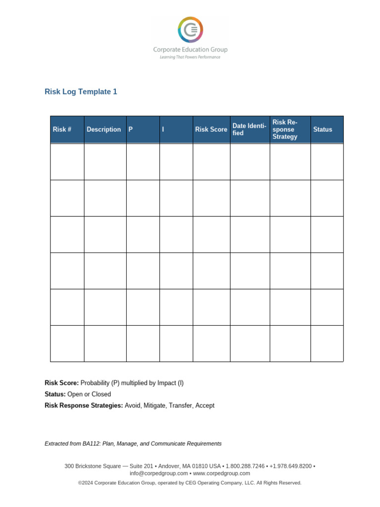 Risk Log Template 1 | PDF