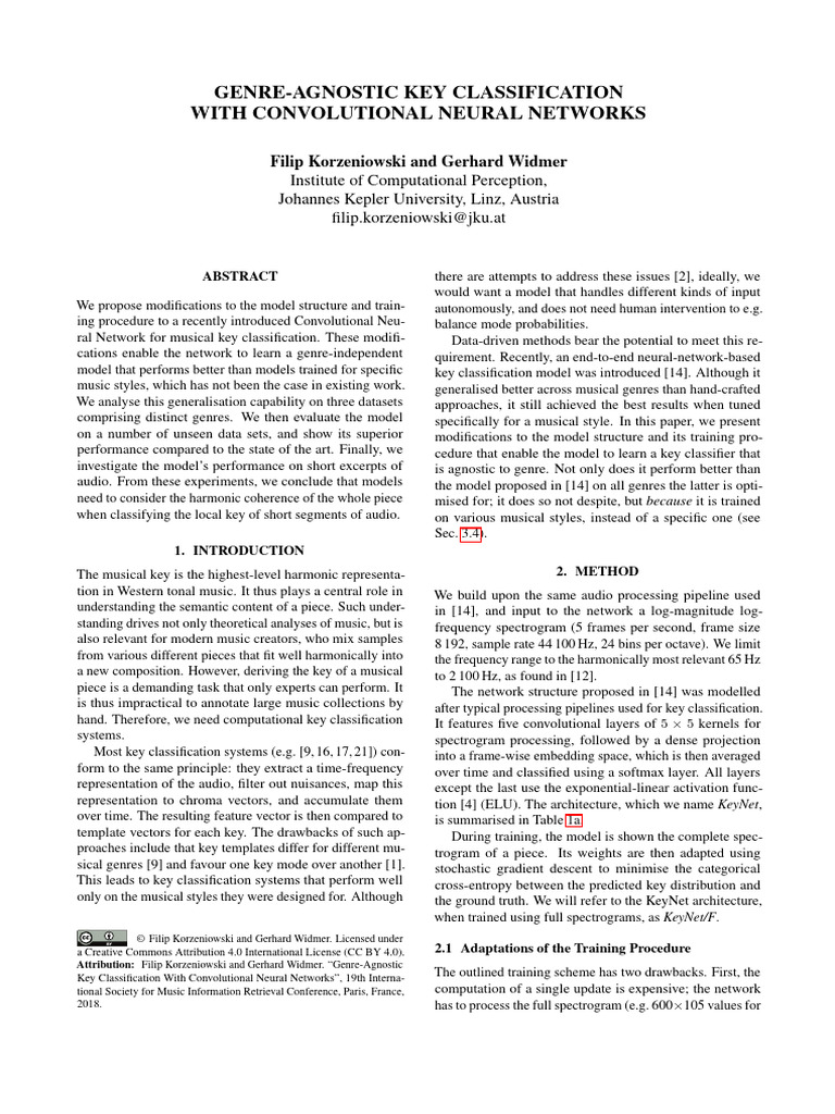Genre-Agnostic Key Classification With Convolutional Neural Networks | PDF | Applied Mathematics ...