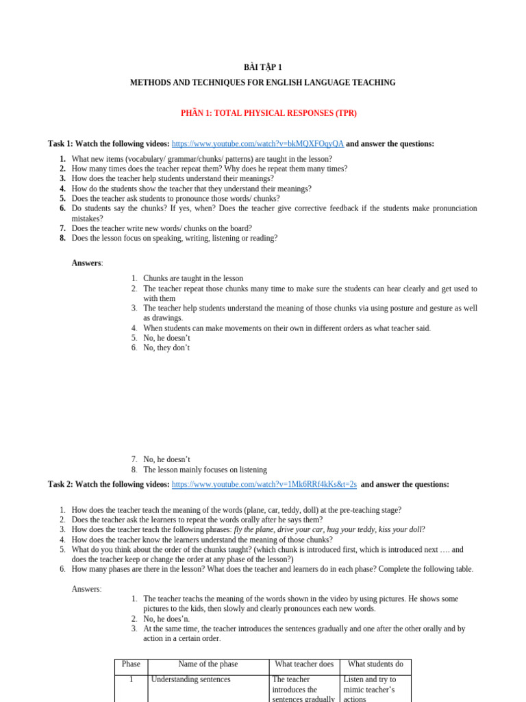 TPR and TBL Techniques in ESL Teaching | PDF | Learning | Human ...