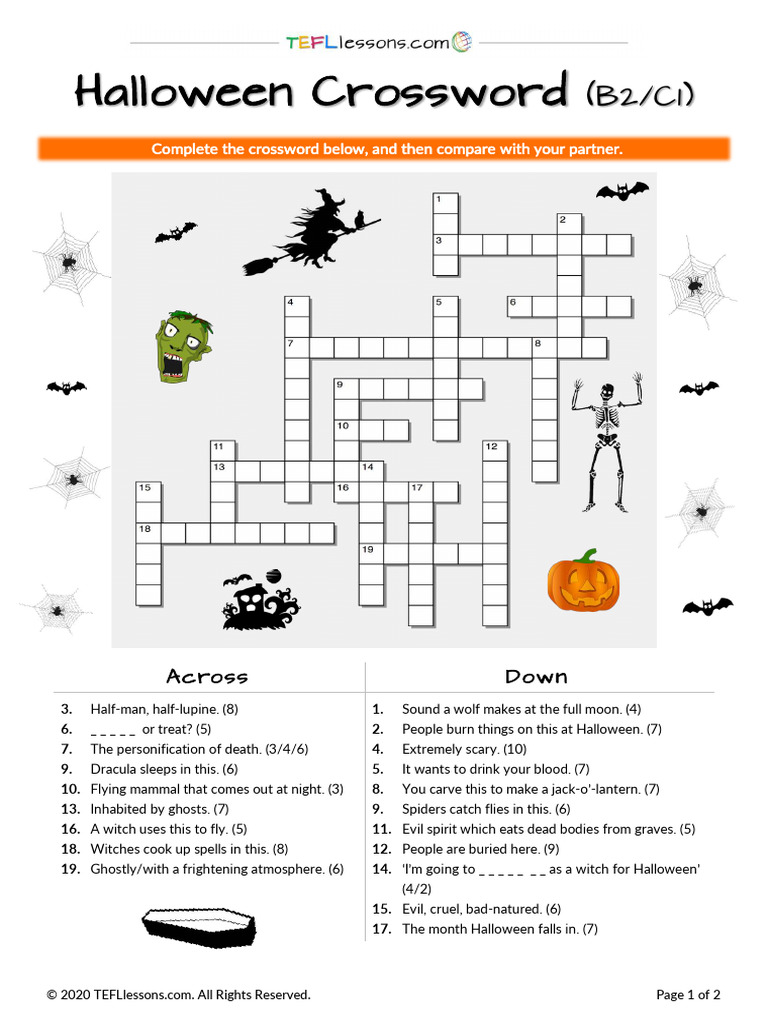 Halloween Crossword b2 c1 Fillbale | PDF