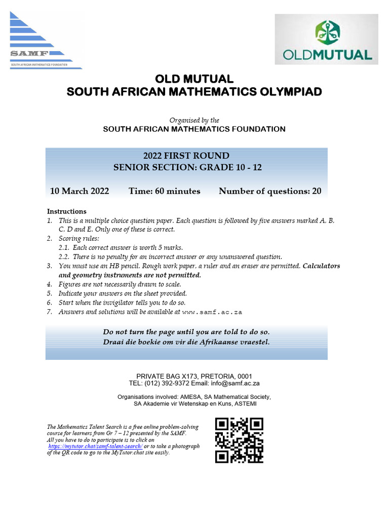 South African Mathematics Olympiad 2022 | PDF | Area