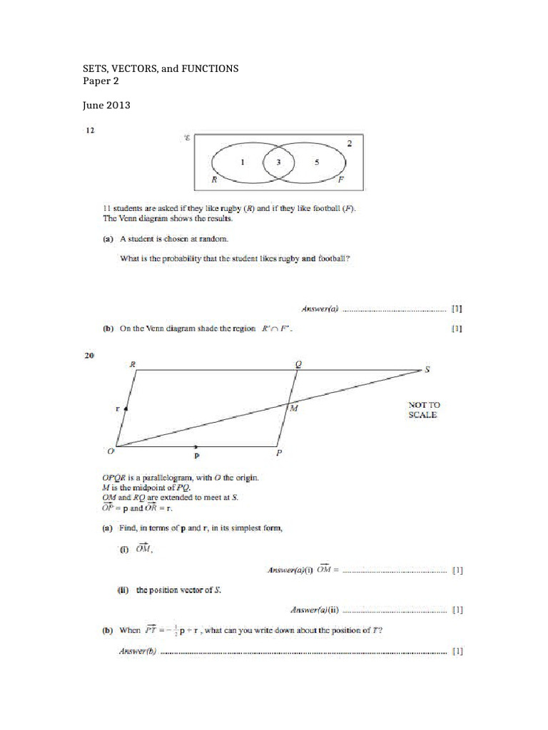 Sets, Vectors, and Functions Overview | PDF
