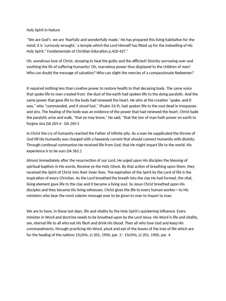 Holy Spirit in Nature | PDF | Jesus | Grace In Christianity
