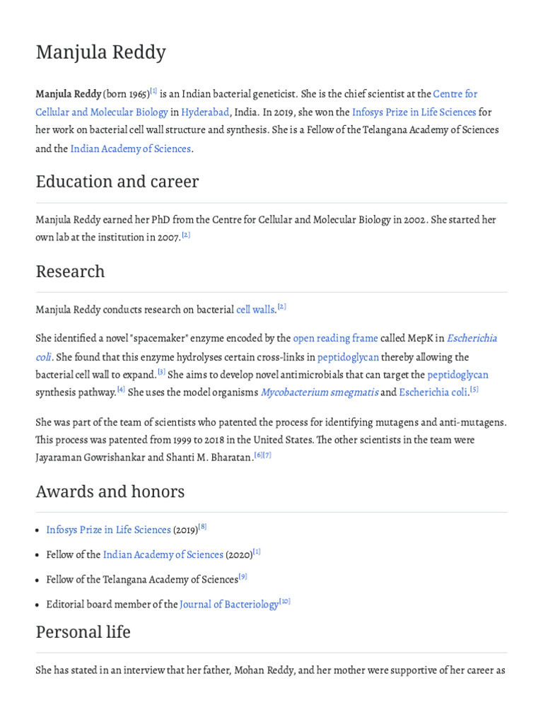 Manjula Reddy: Bacterial Genetics Expert | PDF | Molecular Biology ...