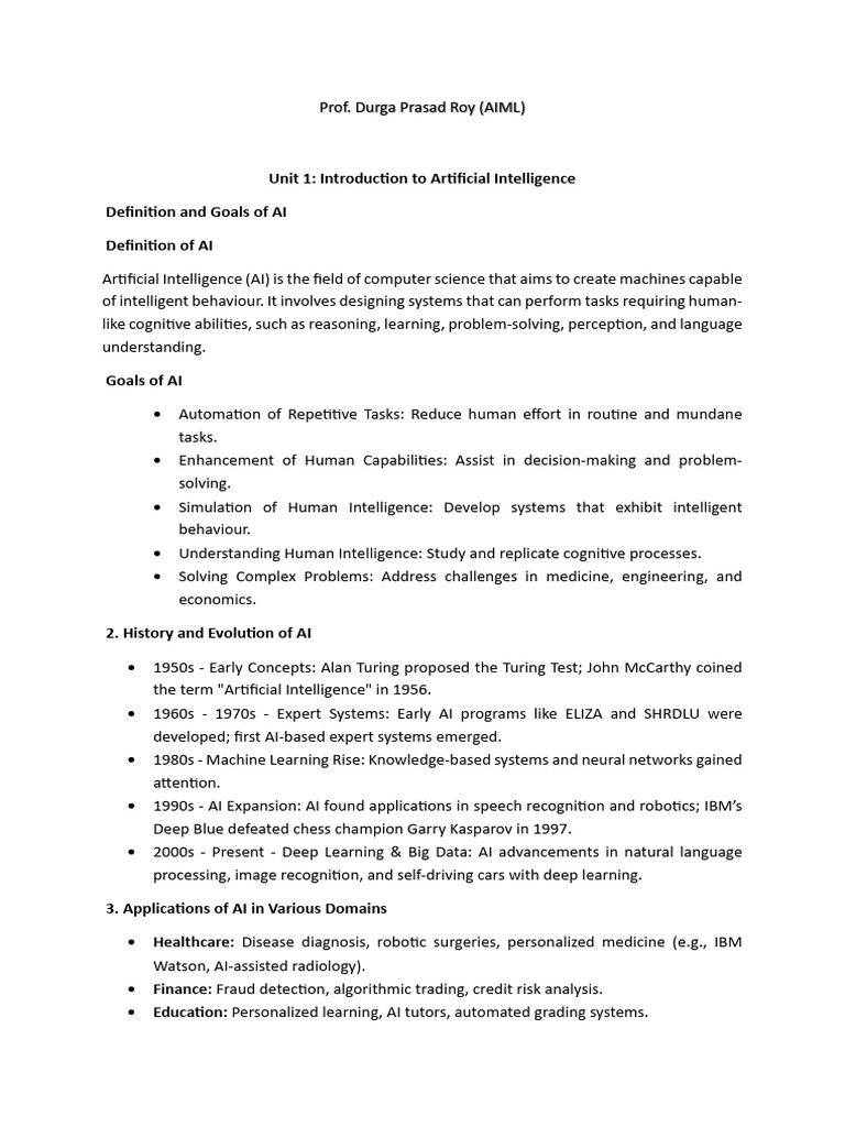 Unit 1 - Introduction To Artificial Intelligence | PDF | Artificial ...