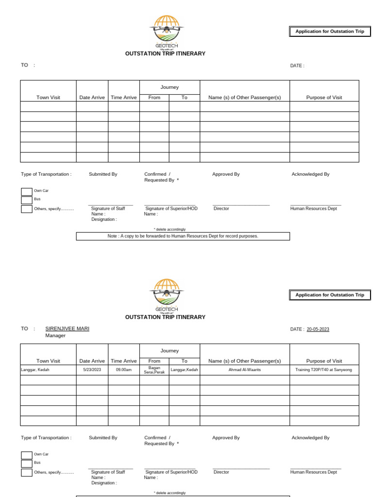 Outstation Trip Application Form | PDF | Public Transport | Transport