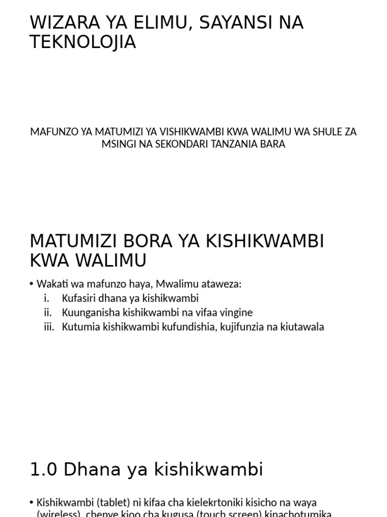 Matumizi Bora Ya Kishikwambi Kwa Walimu | PDF