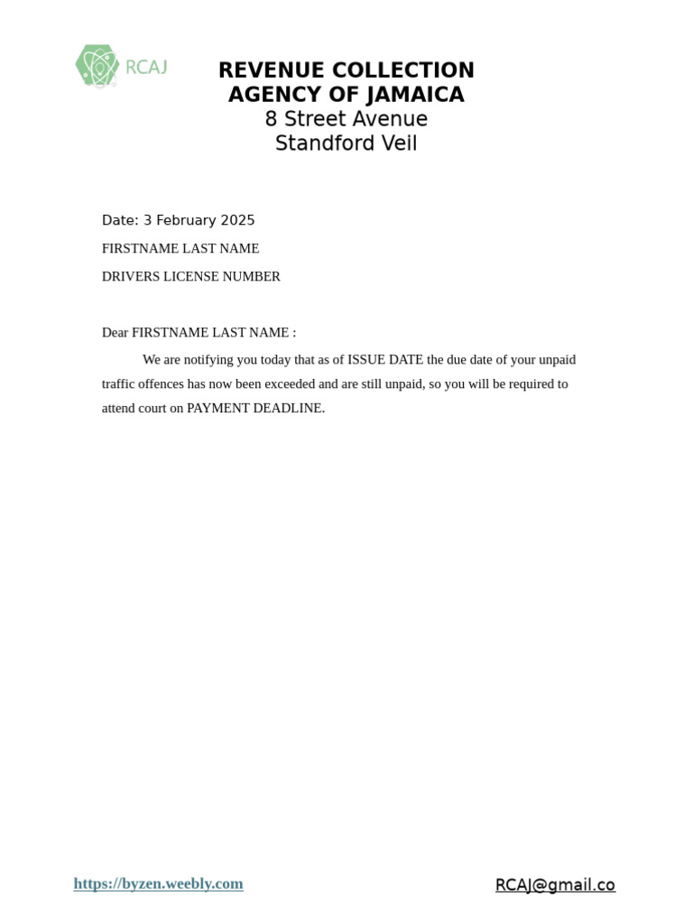 Revenue Collection Agency of Jamaica: 8 Street Avenue Standford Veil | PDF