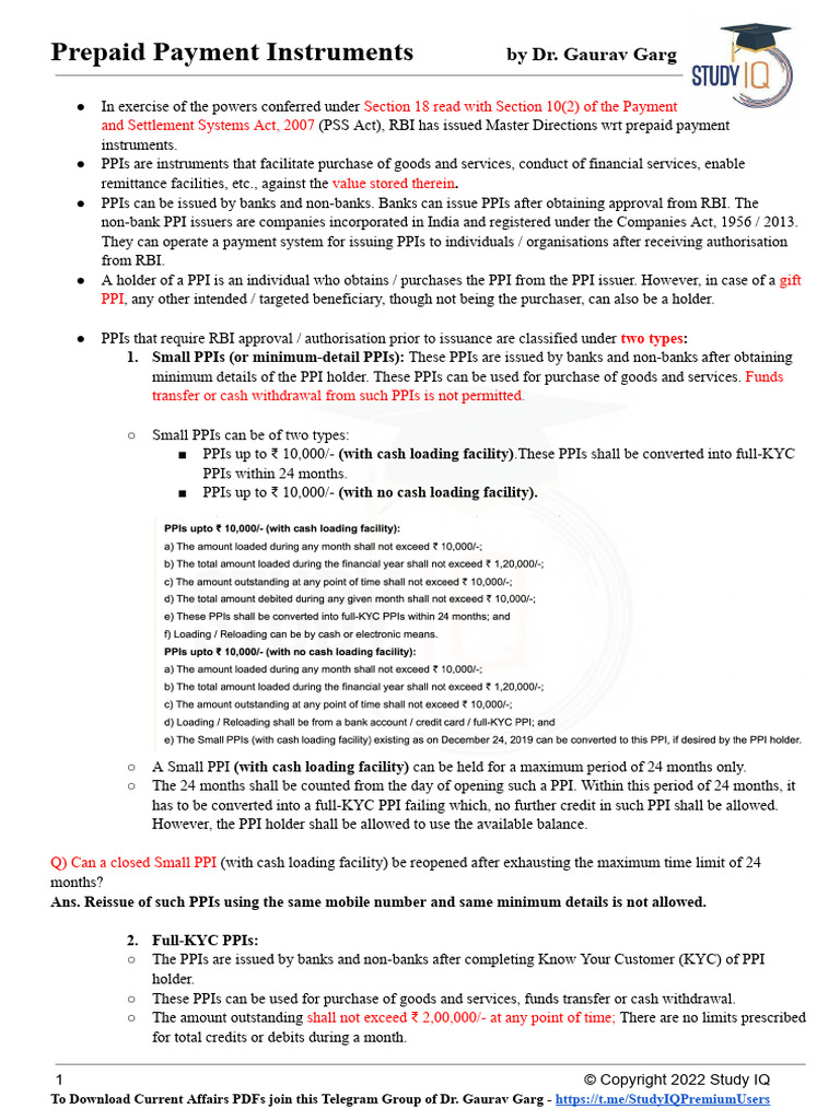 Overview of Prepaid Payment Instruments | PDF | Payment Protection ...