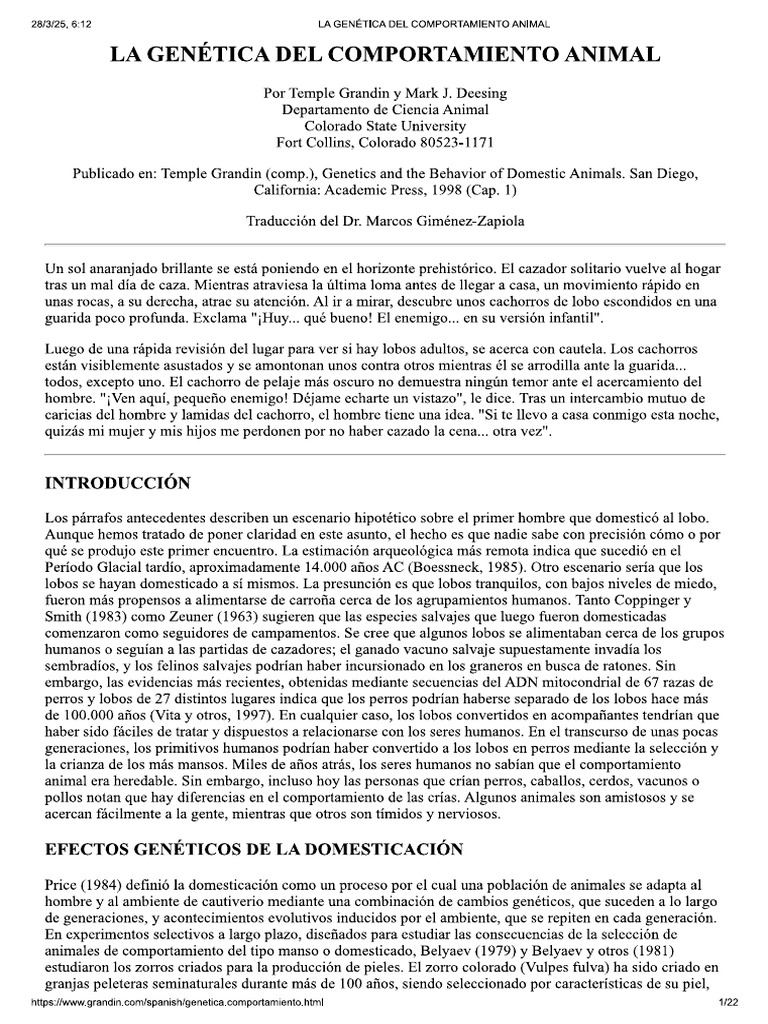 Genetica y Comportamiento Animal | PDF