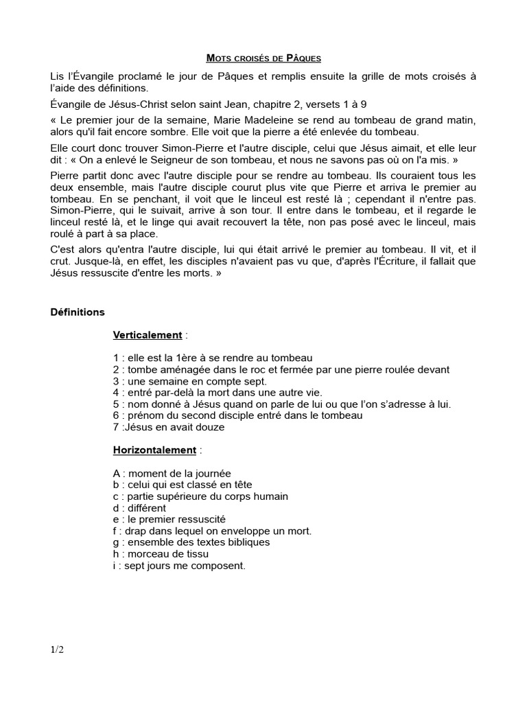 Mots Croisés de Pâques à Imprimer | PDF