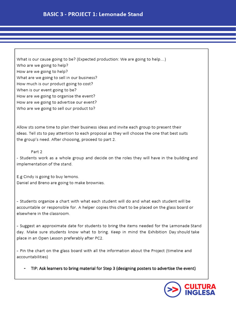 Lemonade Stand Project Planning Guide | PDF