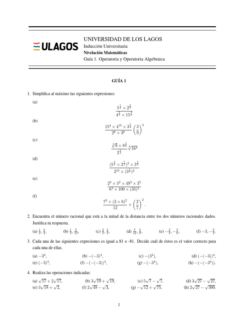 Guía 1. Operatoria y Operatoria Algeb | PDF | Matemáticas | Matemática ...