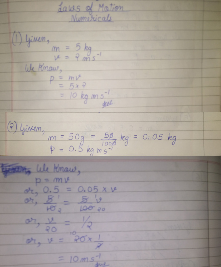 Laws of Motion Numericals | PDF