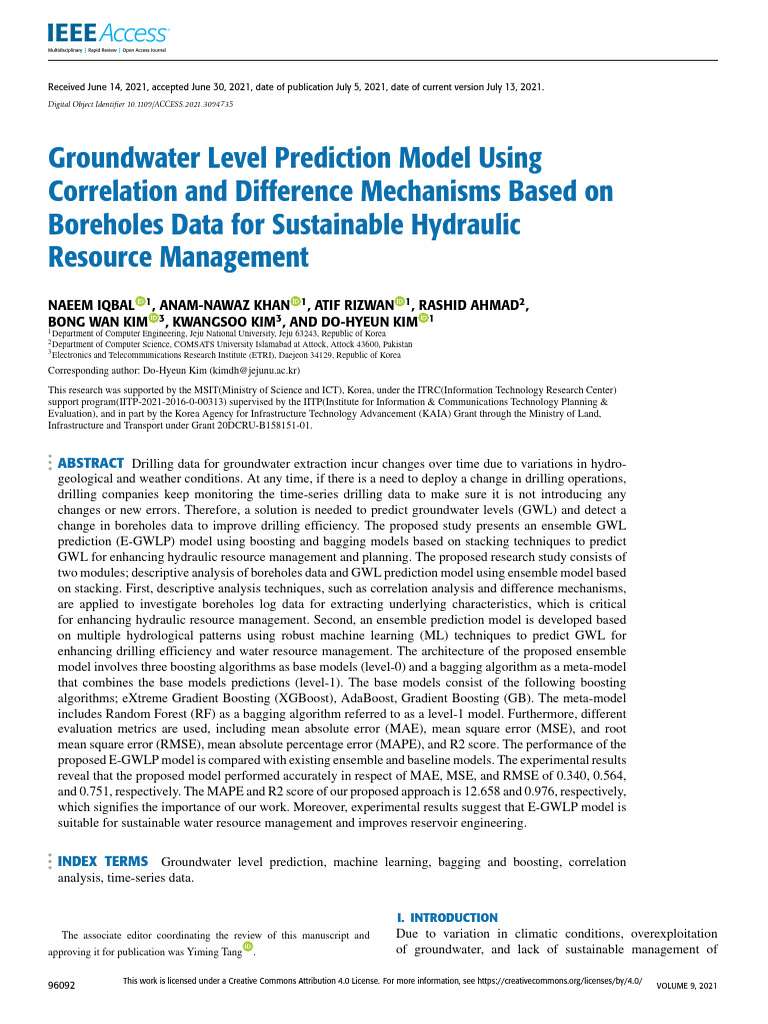 Groundwater Level Prediction Model Using Correlation And Difference