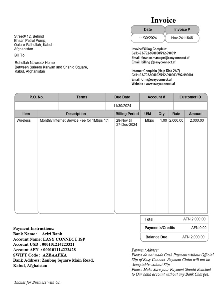 Inv Nov2411646 From Easy Connect ISP 3400 | PDF | Personal Finance | Service Industries