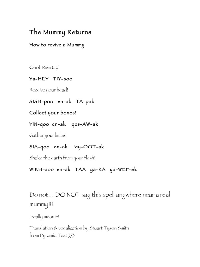 Reviving a Mummy: Spell Guide | PDF