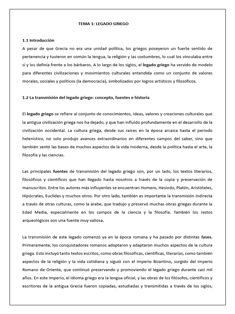 Tema 1 Legado Griego | PDF | Antigua Grecia | Aristóteles