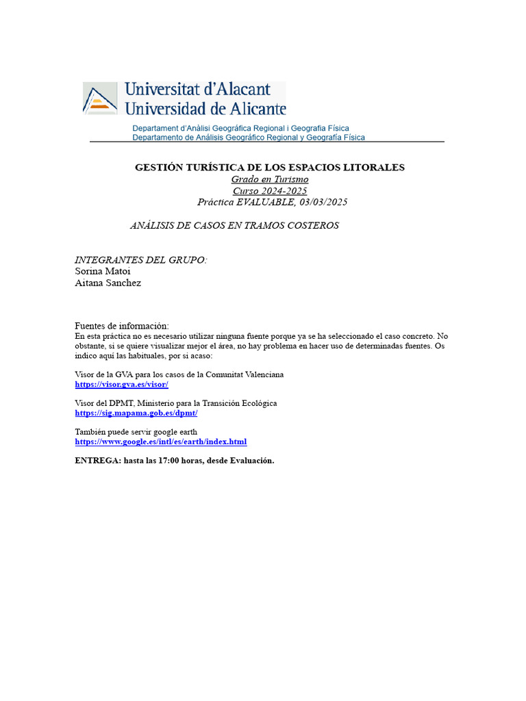 Pra¿Ctica EV Tema 2 CASOS Tramos Costeros | PDF | Costa | playa