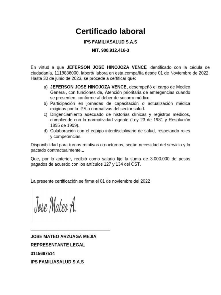 Certificado Laboral | PDF