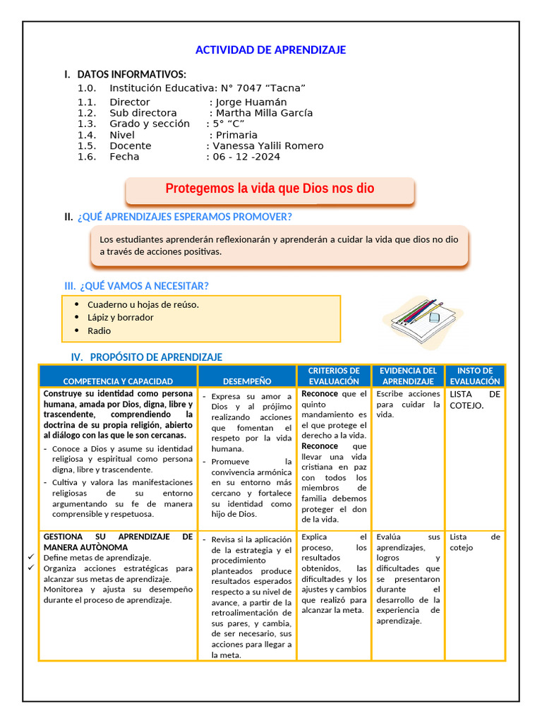 03 DICIEMBRE SESIÓN REL. Protegemos La Vida Que Dios Nos Dio | PDF ...