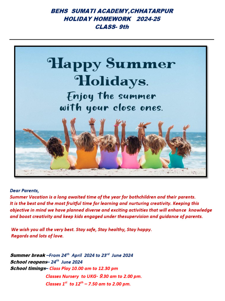 Holiday Homework Class-9th | PDF