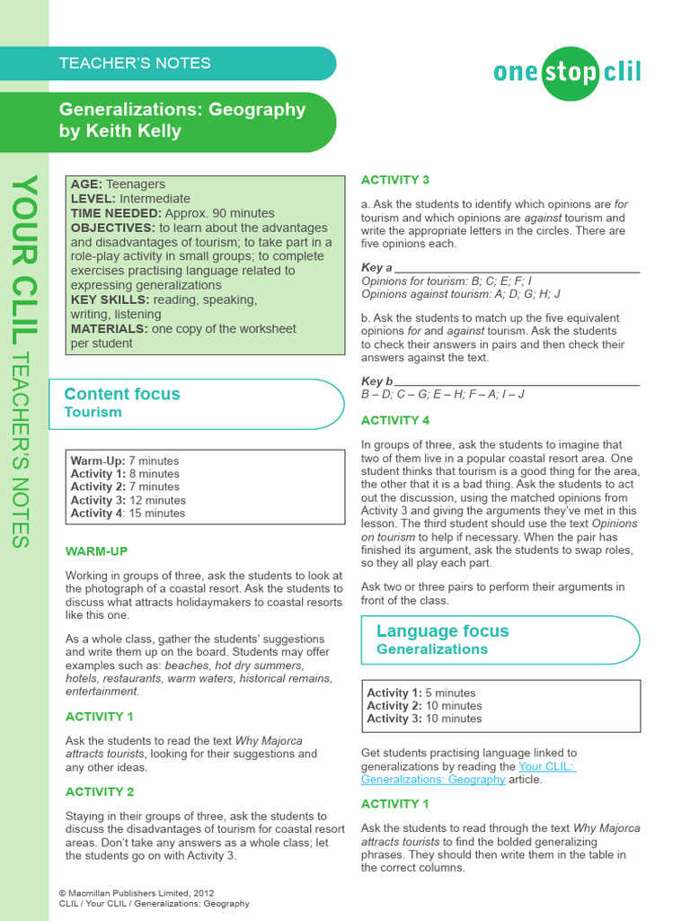 Your CLIL Generalizations Geography | PDF | Cost Of Living | Tourism