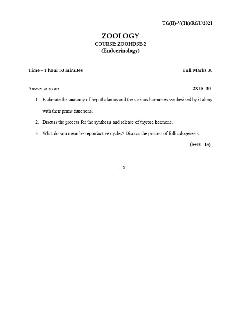 Endocrinology Exam Questions in Zoology | PDF