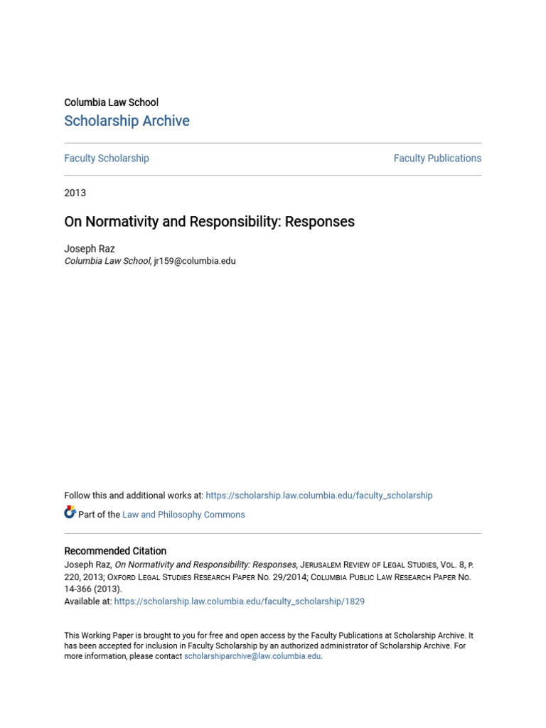 On Normativity and Responsibility - Responses | PDF | Rationality | Reason