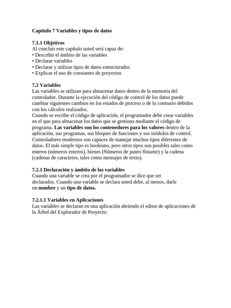 Capítulo 7 Variables Y Tipos De Datos Pdf Variable Informática 8068