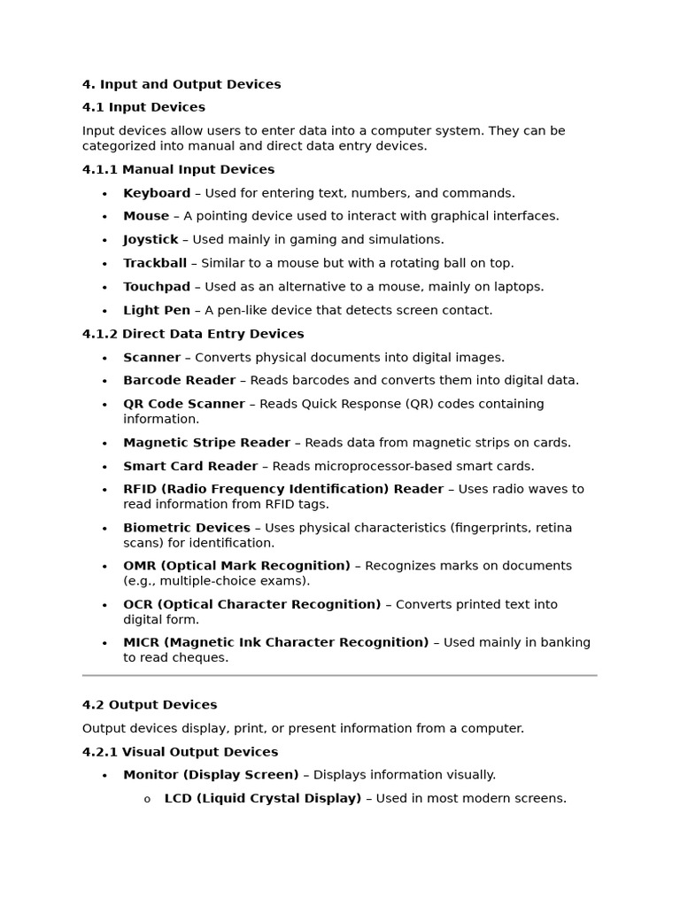 Output and Input Devices IGCSE | PDF | Printer (Computing) | Office ...