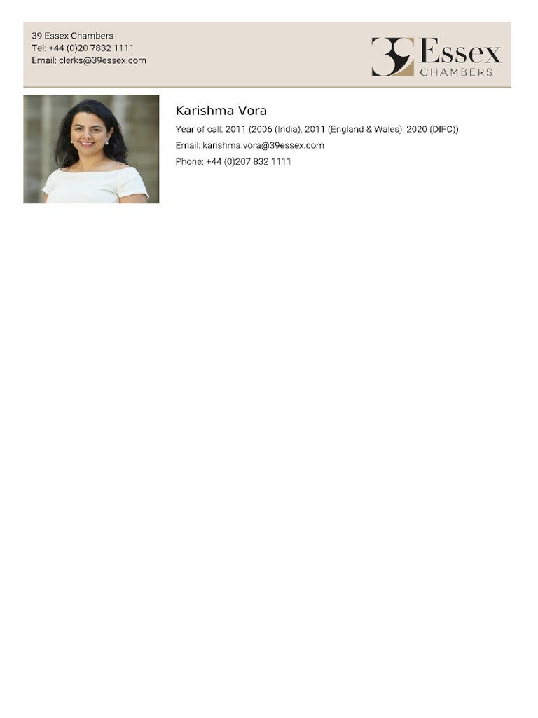 Karishma Vora: Legal Expertise Overview | PDF
