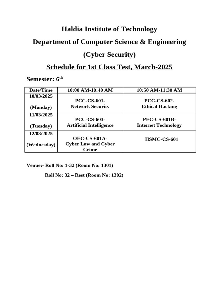 1st Class Test Routine-3rd Yr-March - 2025 | PDF