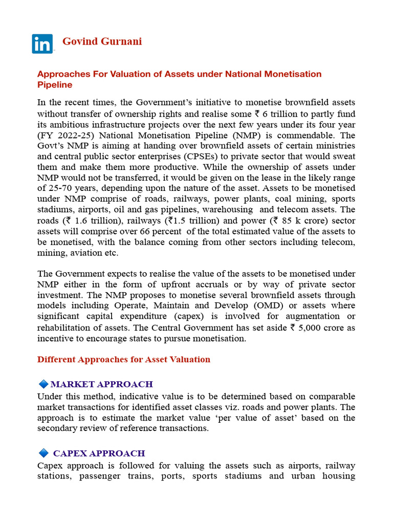 Valuation Methods for NMP Assets | PDF | Valuation (Finance) | Book Value