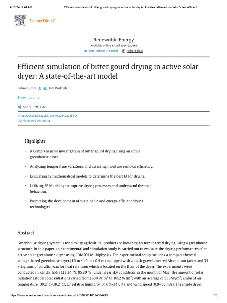 Efficient simulation of bitter gourd drying in active solar dryer_ A state-of-the-art model ...