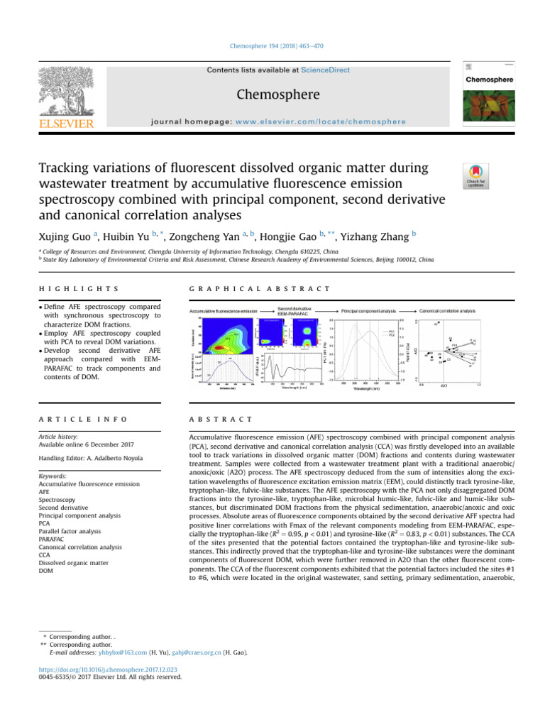 Tracking Variations of Fluorescent Dissolved Organic Matter During | PDF | Principal Component ...